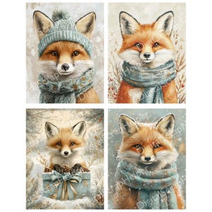 Cute Christmas Fox Paper Printable 28 Sheets Fox Digitals Fox Clipart ...