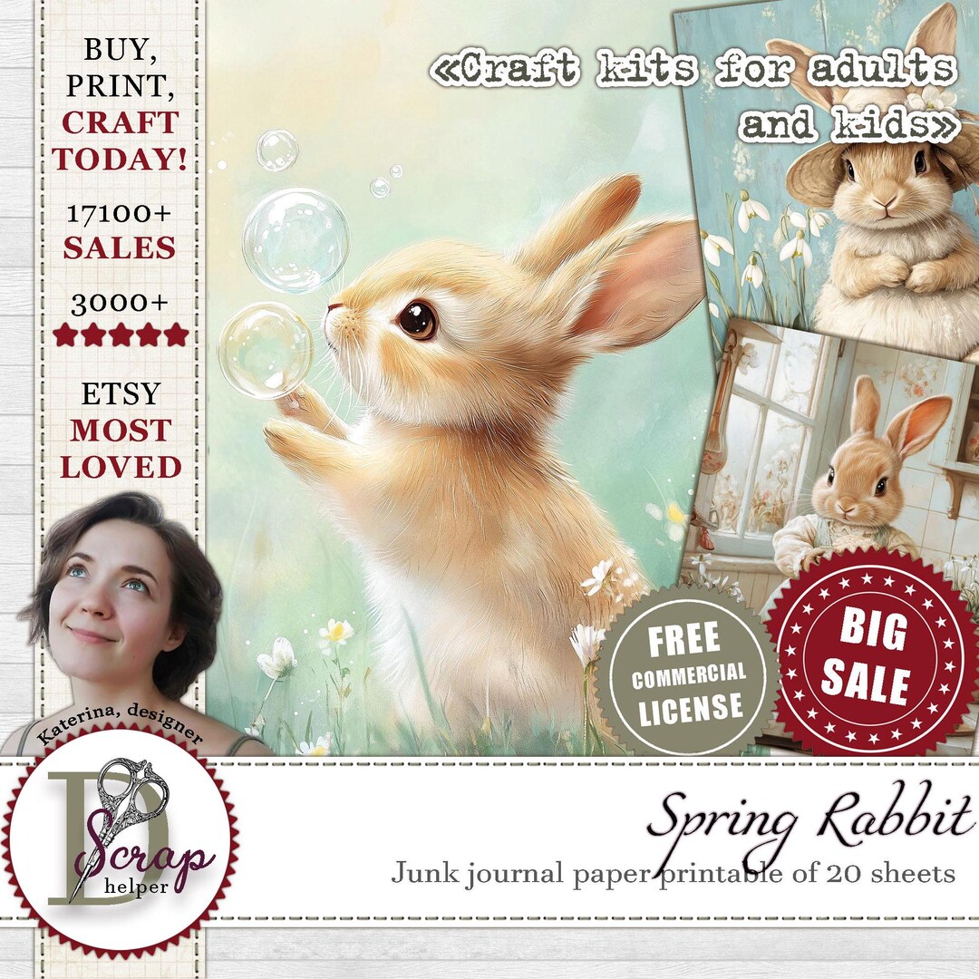 Easter Little Bunny Printable 20 Shees Spring Bunny Shabby Chic Print ...