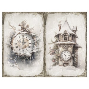 Vintage Christmas Clock Journal Paper Printable 16 Sheets New Year Noel ...
