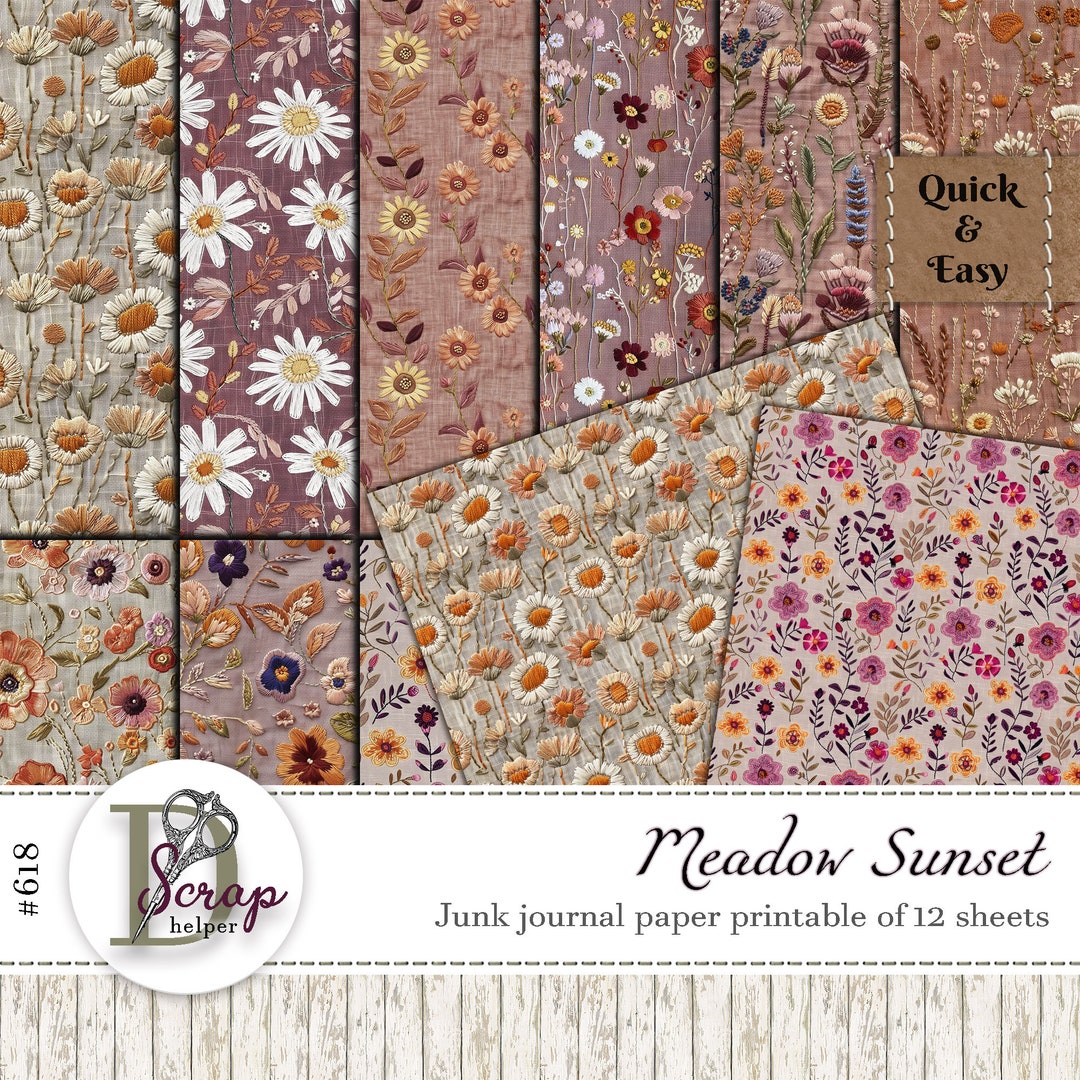 Pink Embroidery Junk Journal Paper of 12 Sheets Scrappy Summer Backing ...