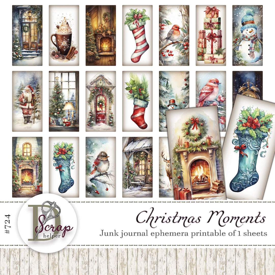 Vintage Christmas Moment 1x2 Inch Domino Stickers Printable 1 Sheet ...