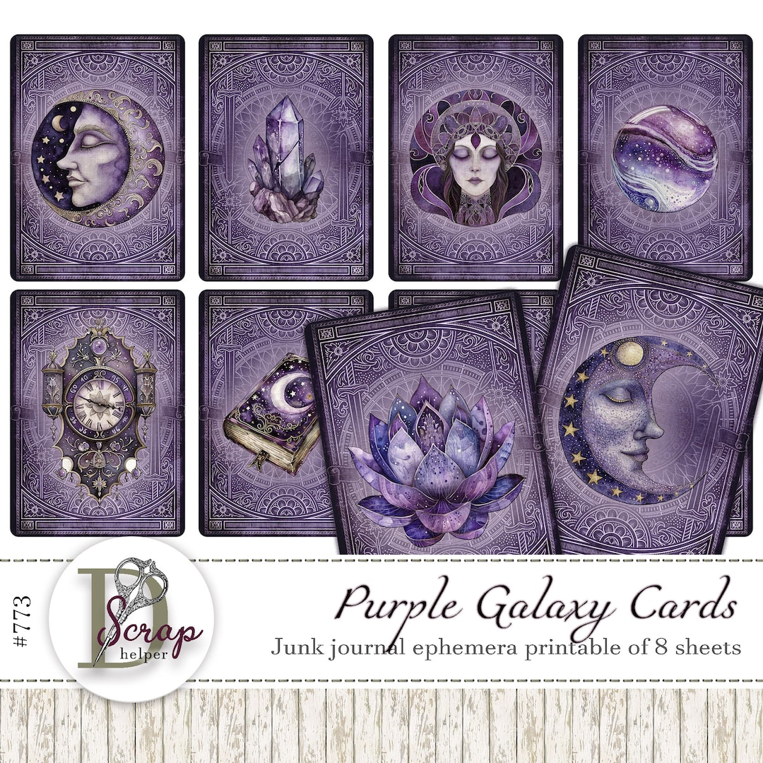 Purple Cards Stylized as Tarot Purple Tarot Junk Journal Ephemera ...