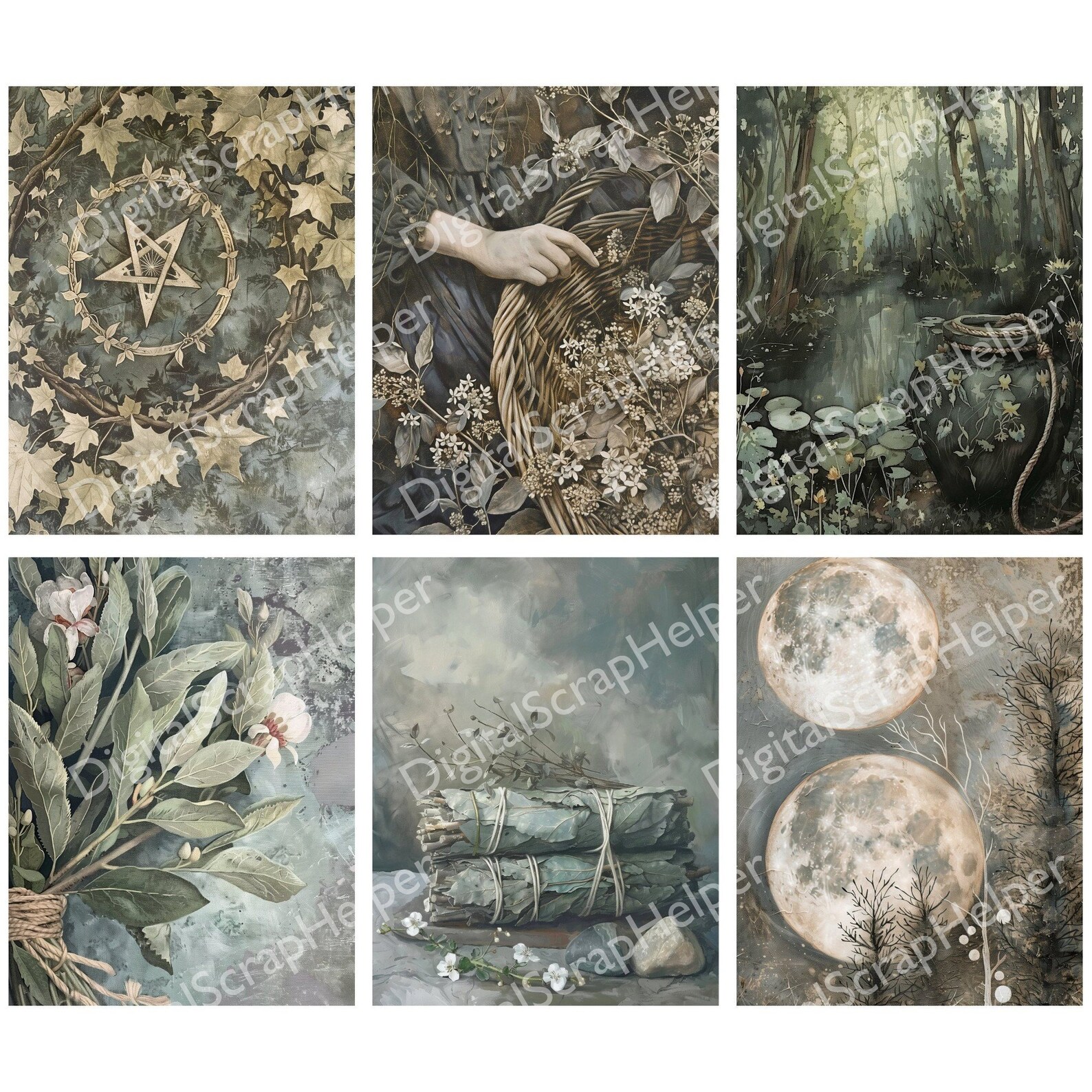 Pagan Journal Paper Printable 52 Sheets Grimoire Witchcraft Mystic ...