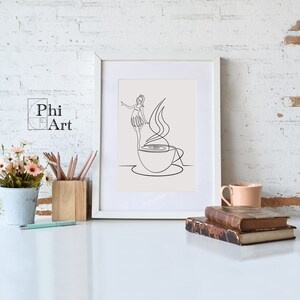 Modern Boho Cafe Decor, Coffee Line Art Print, Minimalist Wall Art ...