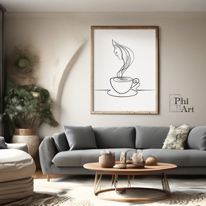 Woman Coffee Cup Line Art, Download Line Art, Cafe Download Art Print ...