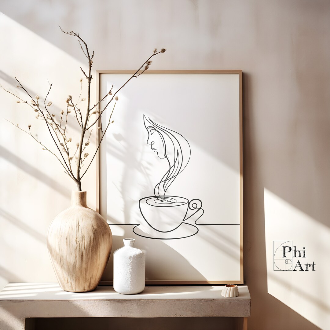 Woman Coffee Cup Line Art, Download Line Art, Cafe Download Art Print ...