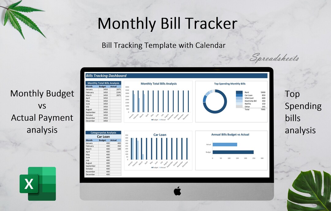 Bill Tracker Excel Template With Due Date Calendar| Monthly Budget ...