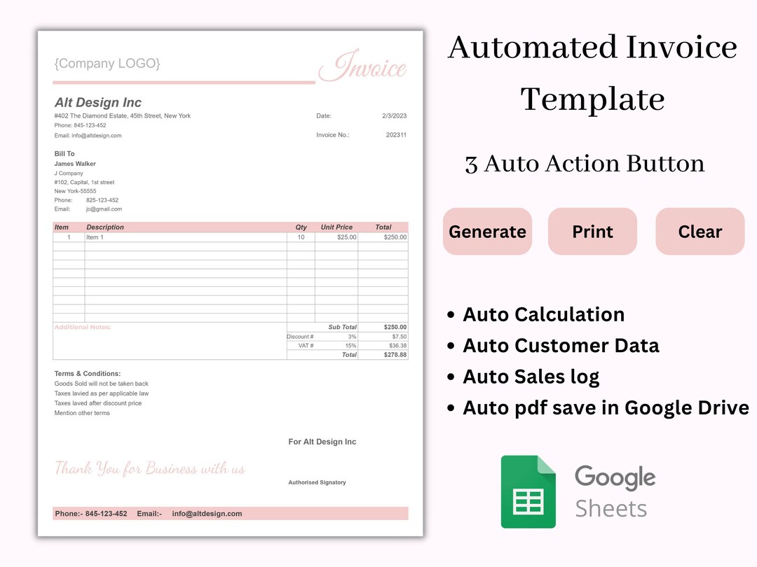 Small Business Invoice Template for Auto Sales Log Editable and ...