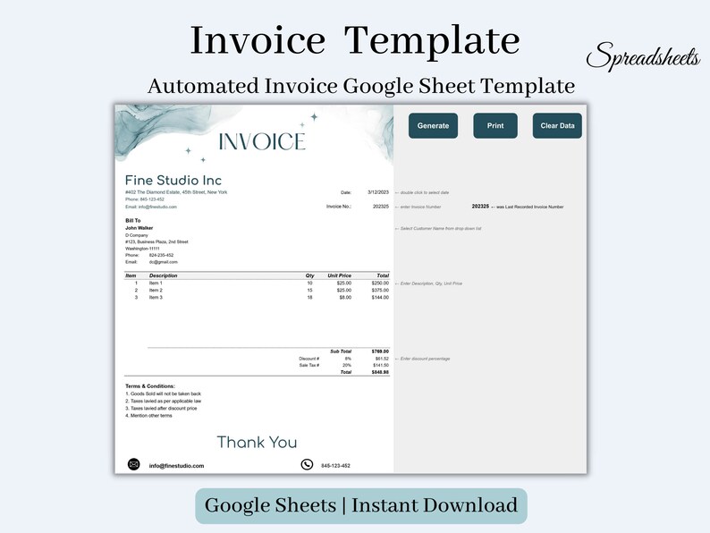 Invoice Template in Google Sheet for Small Business Invoice Spreadsheet ...