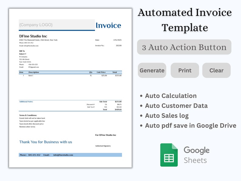Easy Invoice Template for Small Business | Sale Bill Recording Google ...