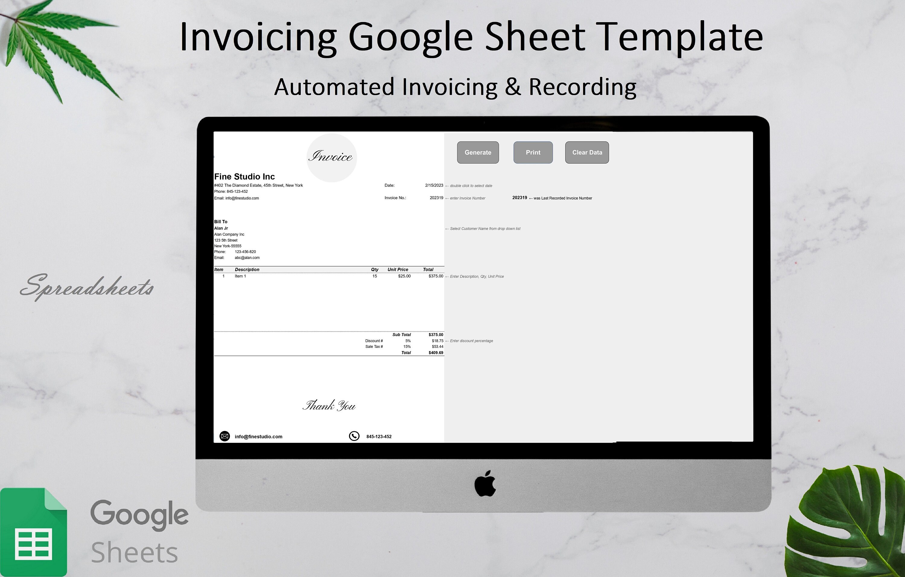 Automated Invoice Template for Small Business Editable and Printable ...