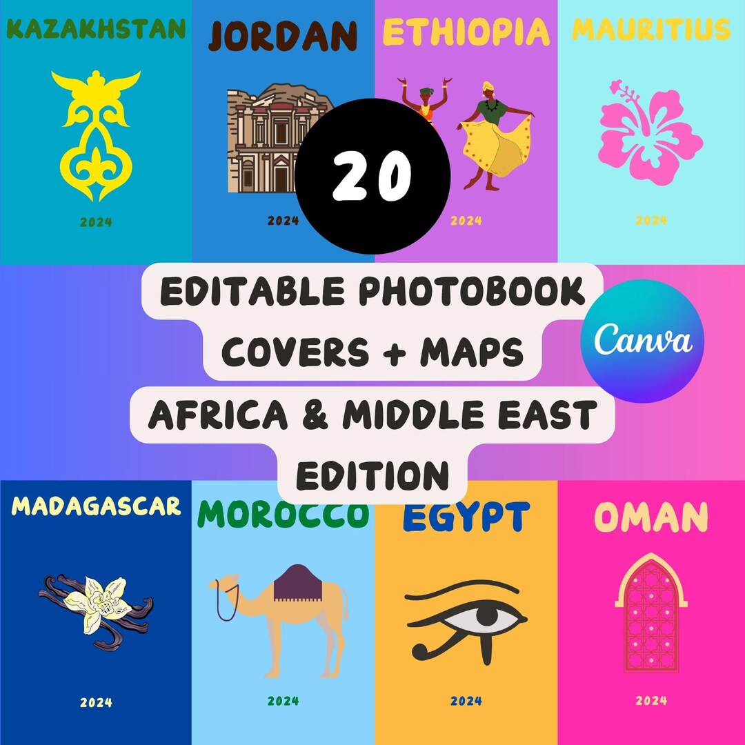 Editable Travel Photo Book Covers & Maps Editable Africa and Middle ...
