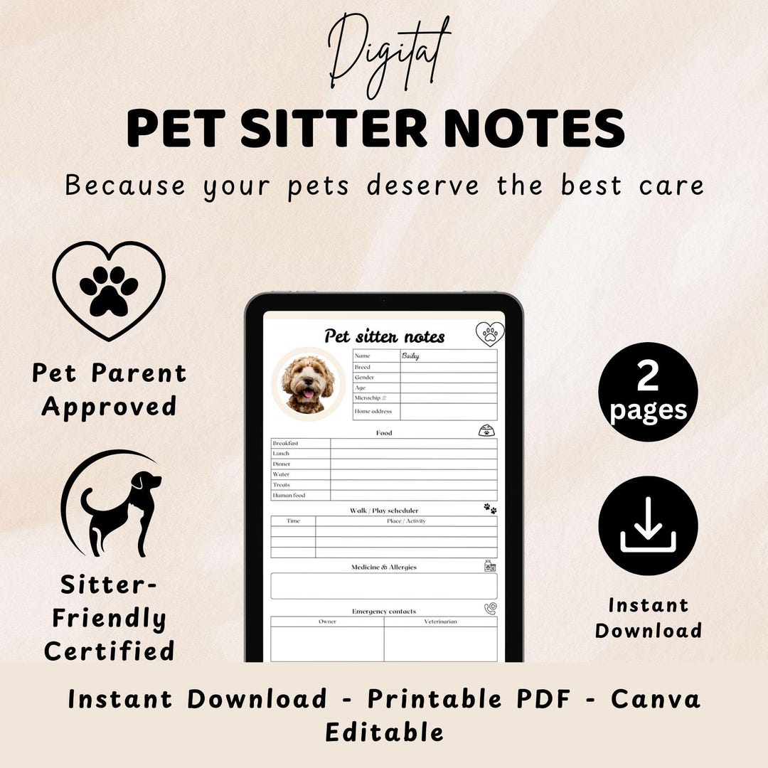 Pet Sitter Notes Template – Editable Canva + Printable PDF - Etsy