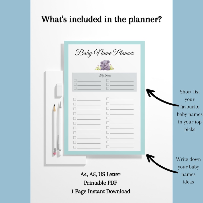 Baby Name Planner Printable, Baby Name Tracker, Baby Name Ideas ...