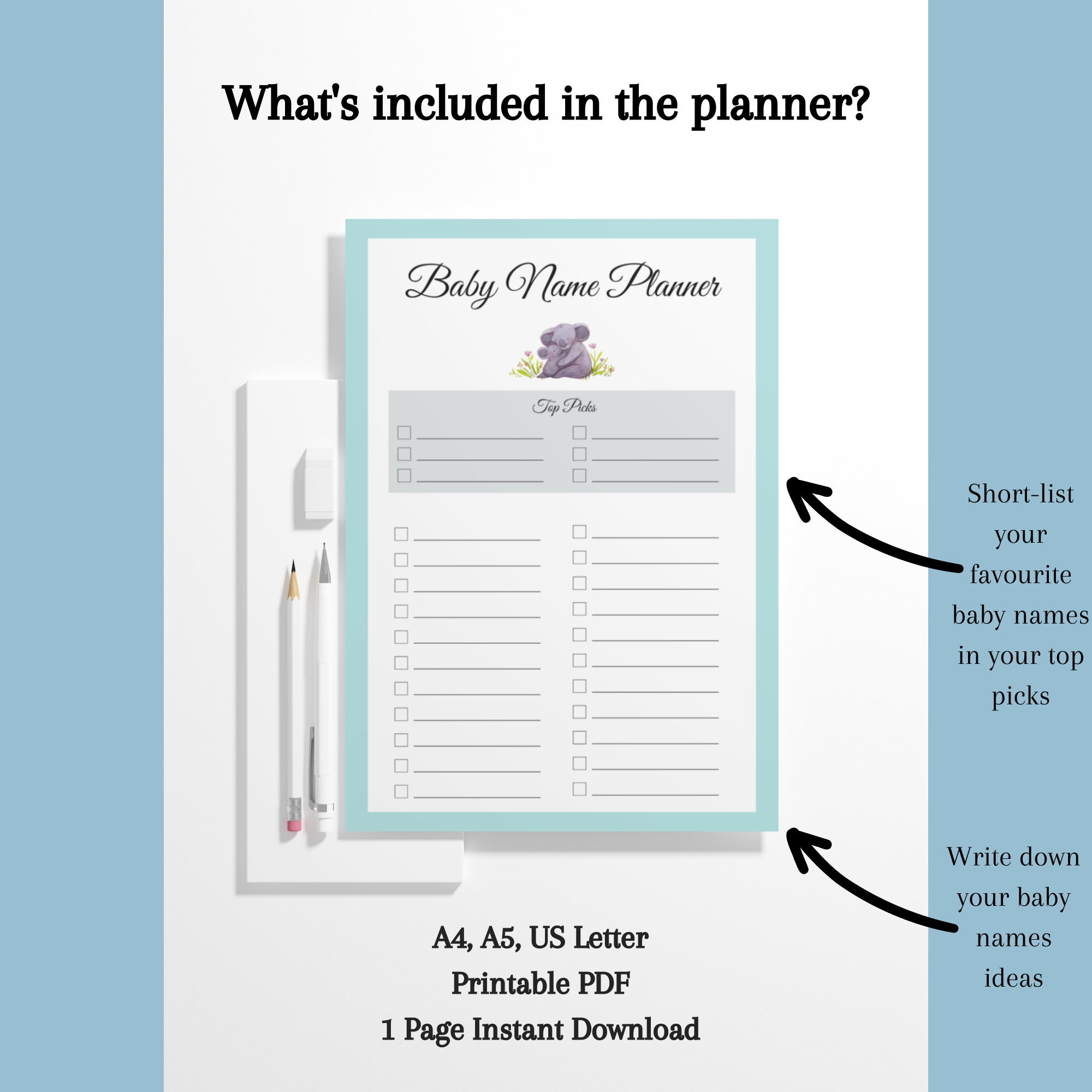 Baby Name Planner Printable, Baby Name Tracker, Baby Name Ideas ...