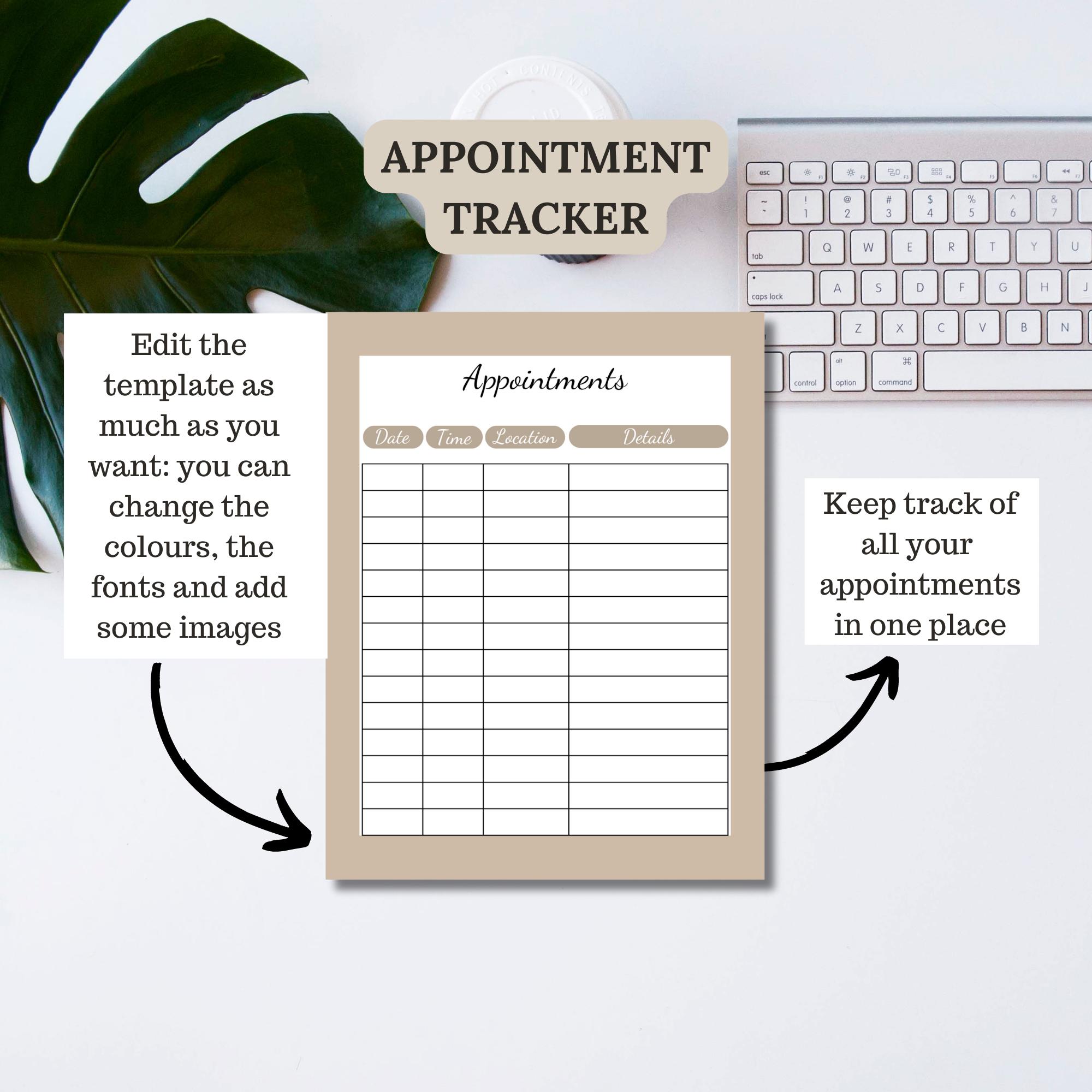 Editable Appointment Tracker, Appointment Reminder, Appointment Log ...