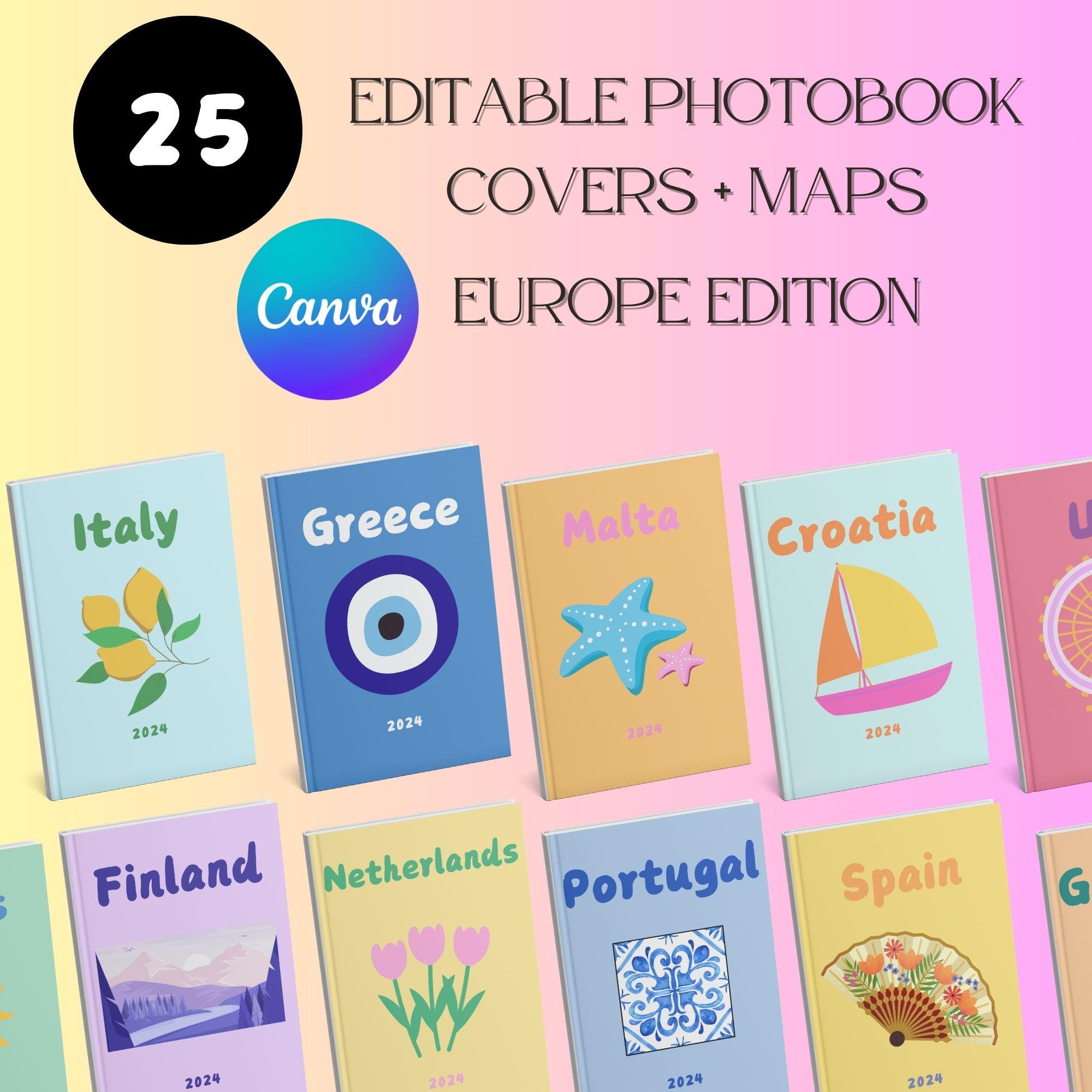Editable Travel Photo Book Cover & Map | Editable Canva Template ...
