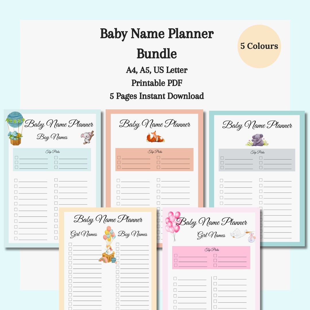 Baby Name Planner Printable, Baby Name Tracker, Baby Name Ideas ...