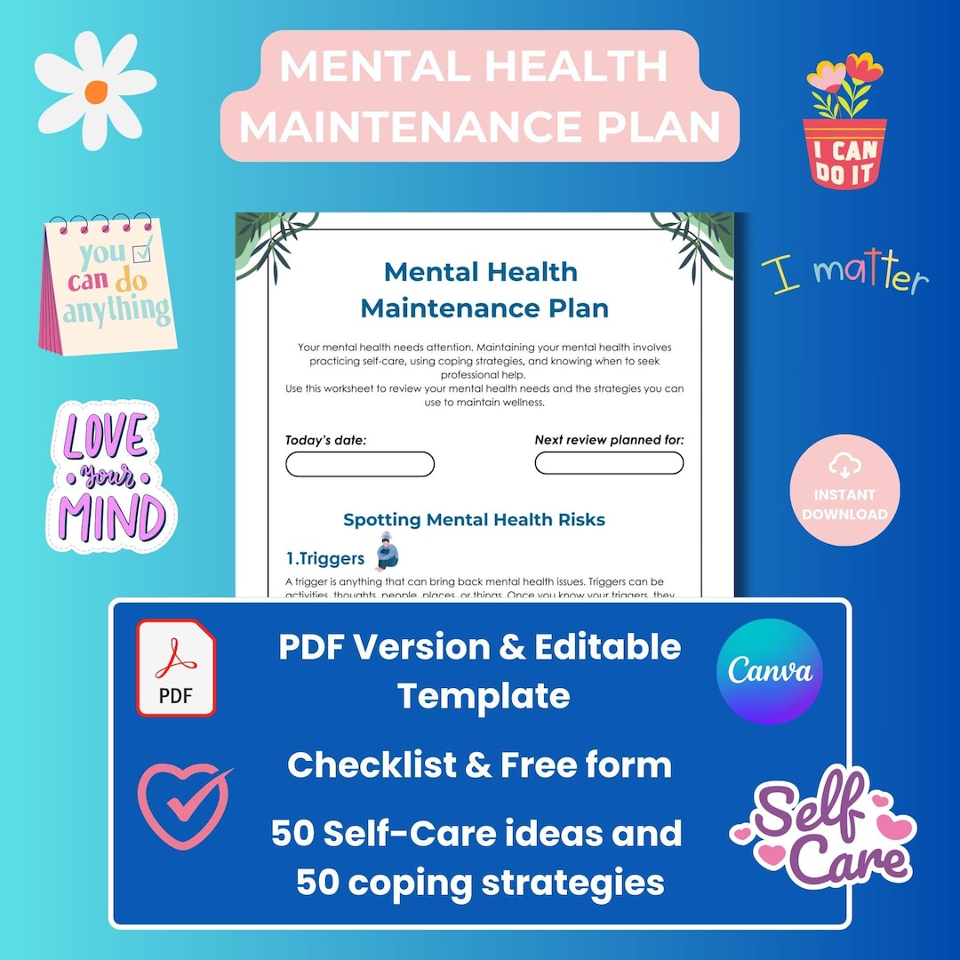 Mental Health Maintenance Plan | Therapy Mental Health Counseling Tool ...