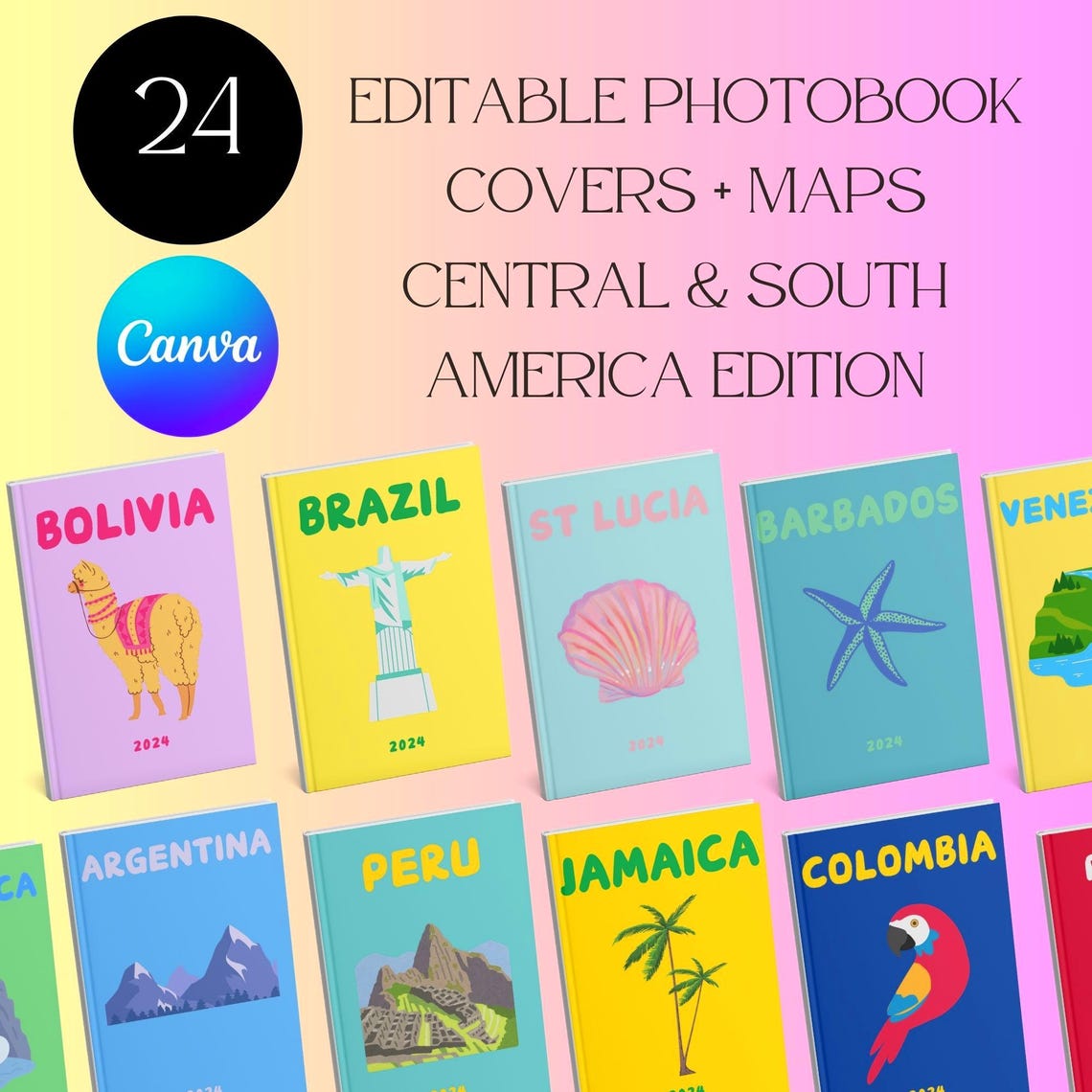 Editable Travel Photo Book Cover & Map | Editable Central and South ...