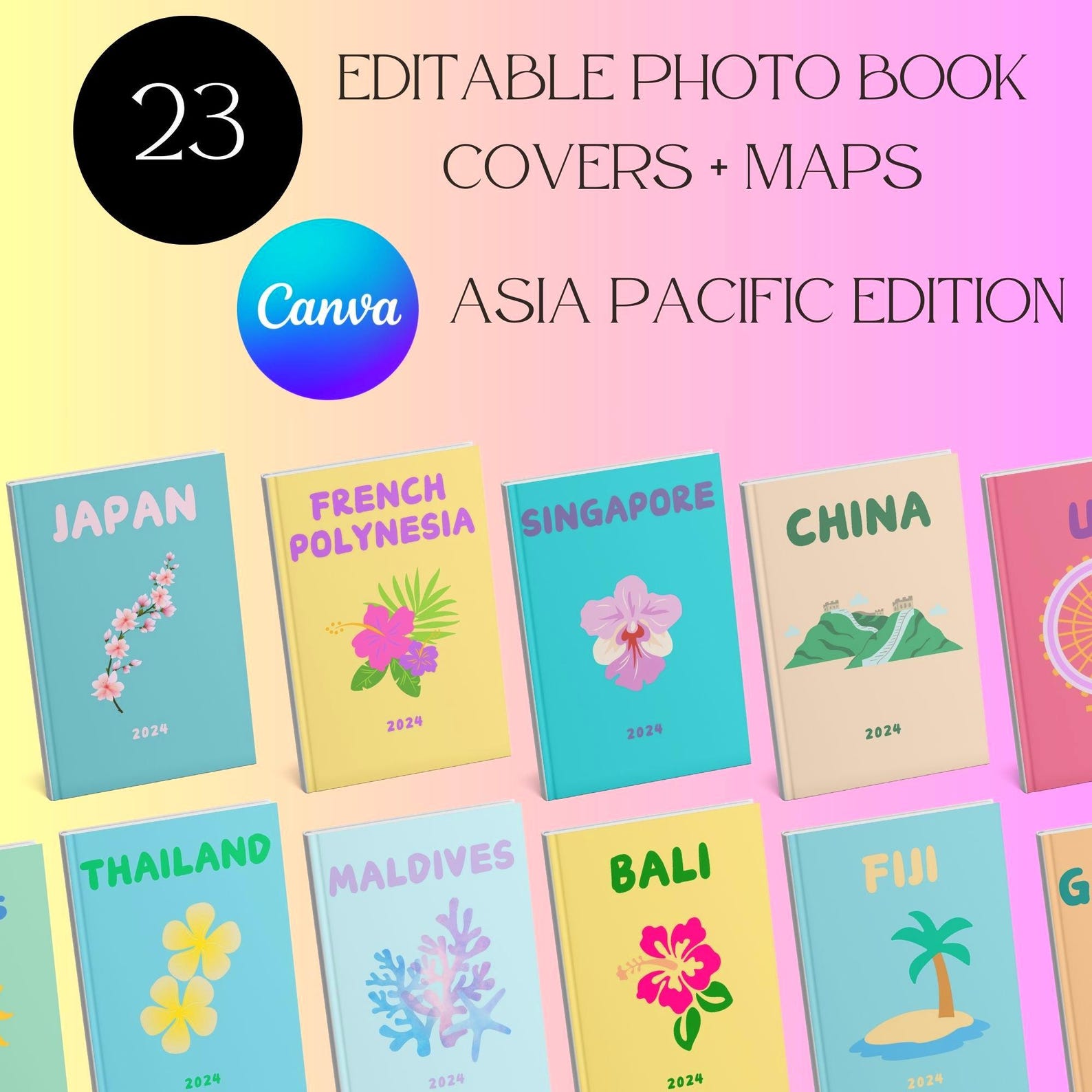 Editable Travel Photo Book Cover & Map | Editable Canva Template ...