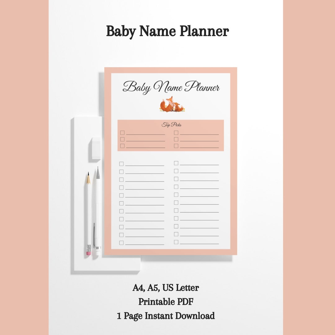 Baby Name Planner Printable: Pregnancy Organizer (PDF Instant Download ...