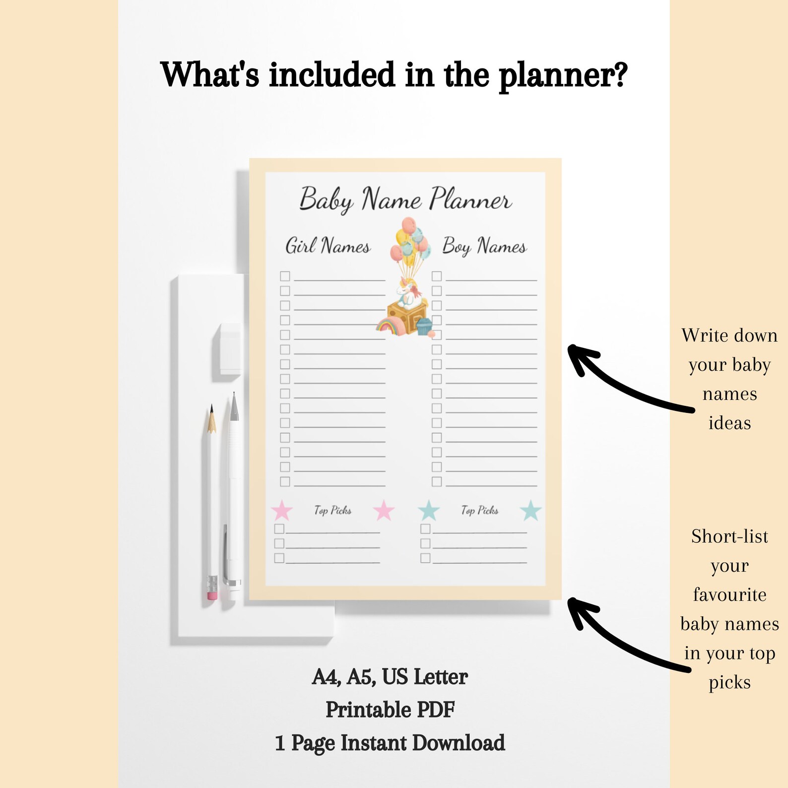 Baby Name Planner Printable, Baby Name Tracker, Baby Name Ideas List ...