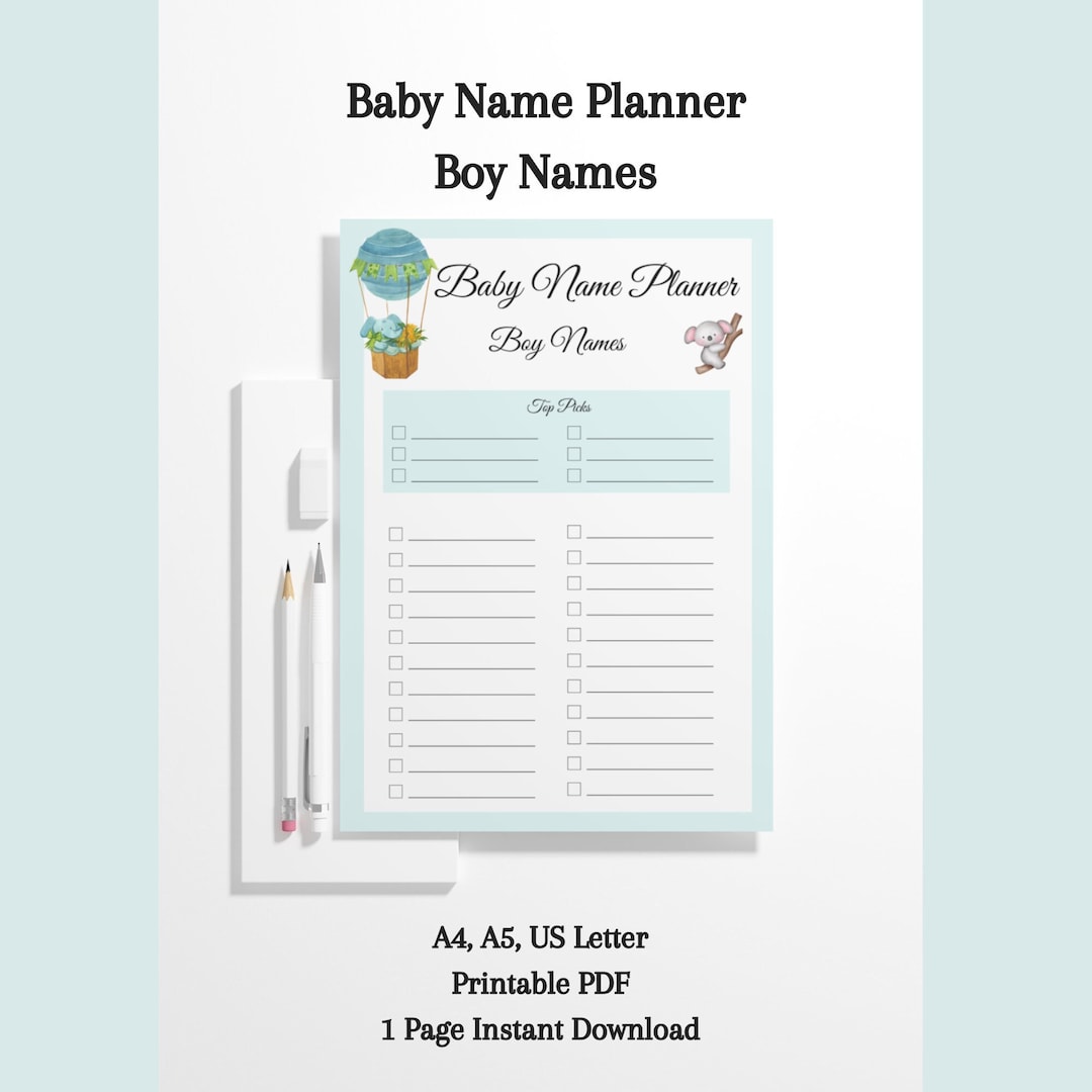 Baby Name Planner Printable, Baby Name Tracker, Baby Name Ideas, Boy ...