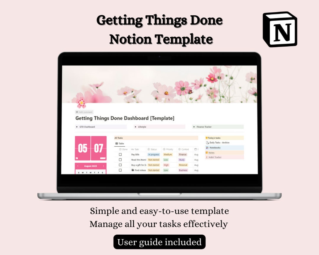 Getting Things Done Notion Template, GTD, All Tasks Notion, Lifestyle Planner Notion, Finance ...