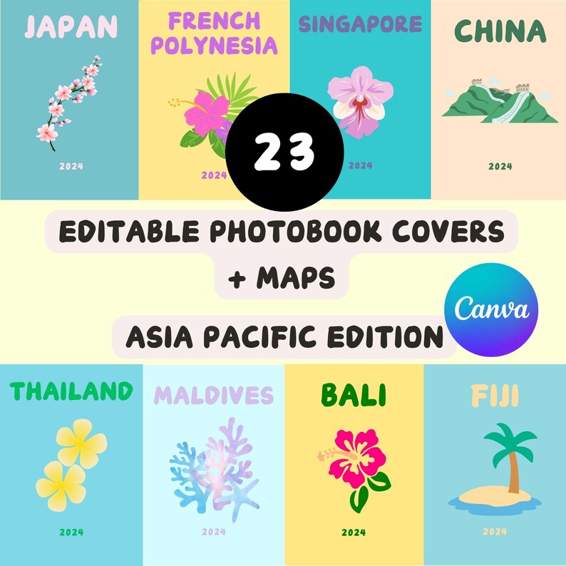Editable Travel Photo Book Cover & Map Editable Canva Template Editable ...
