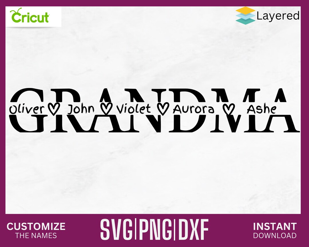 Grandma SVG, Grandma Svg, Mother's Day SVG, Grandma Split Name Frame ...