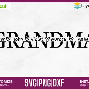 Grandma SVG, Grandma Svg, Mother's Day SVG, Grandma Split Name Frame Svg, Grandma Svg, Mom Cut ...