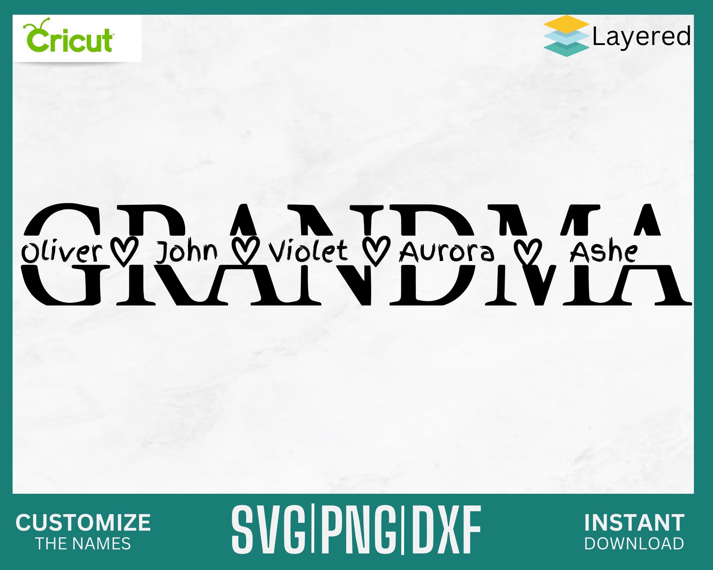 Grandma SVG, Grandma Svg, Mother's Day SVG, Grandma Split Name Frame ...