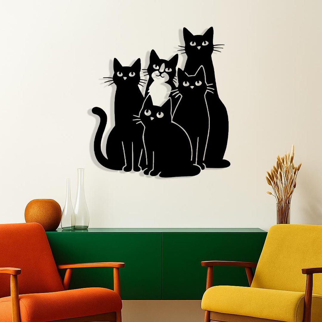 Cat Family Metal Wall Art, Modern Minimalist Cat Silhouette Wall Decor ...