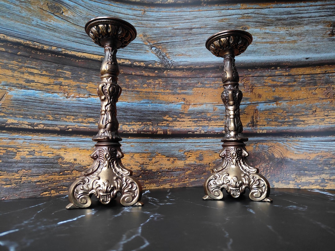 Pair of Vintage Brass Candlesticks | Ornate Baroque Style Candle ...