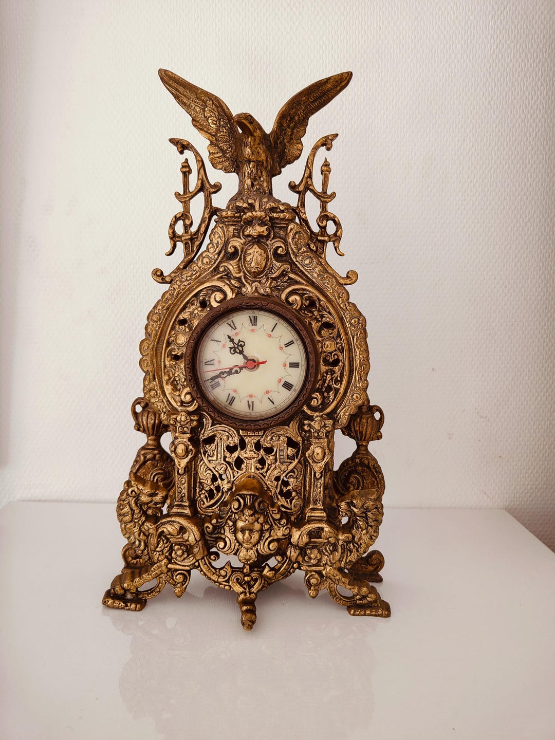 Vintage Gilded Bronze Eagle Mantel Clock – Rococo Style, Germany - Etsy