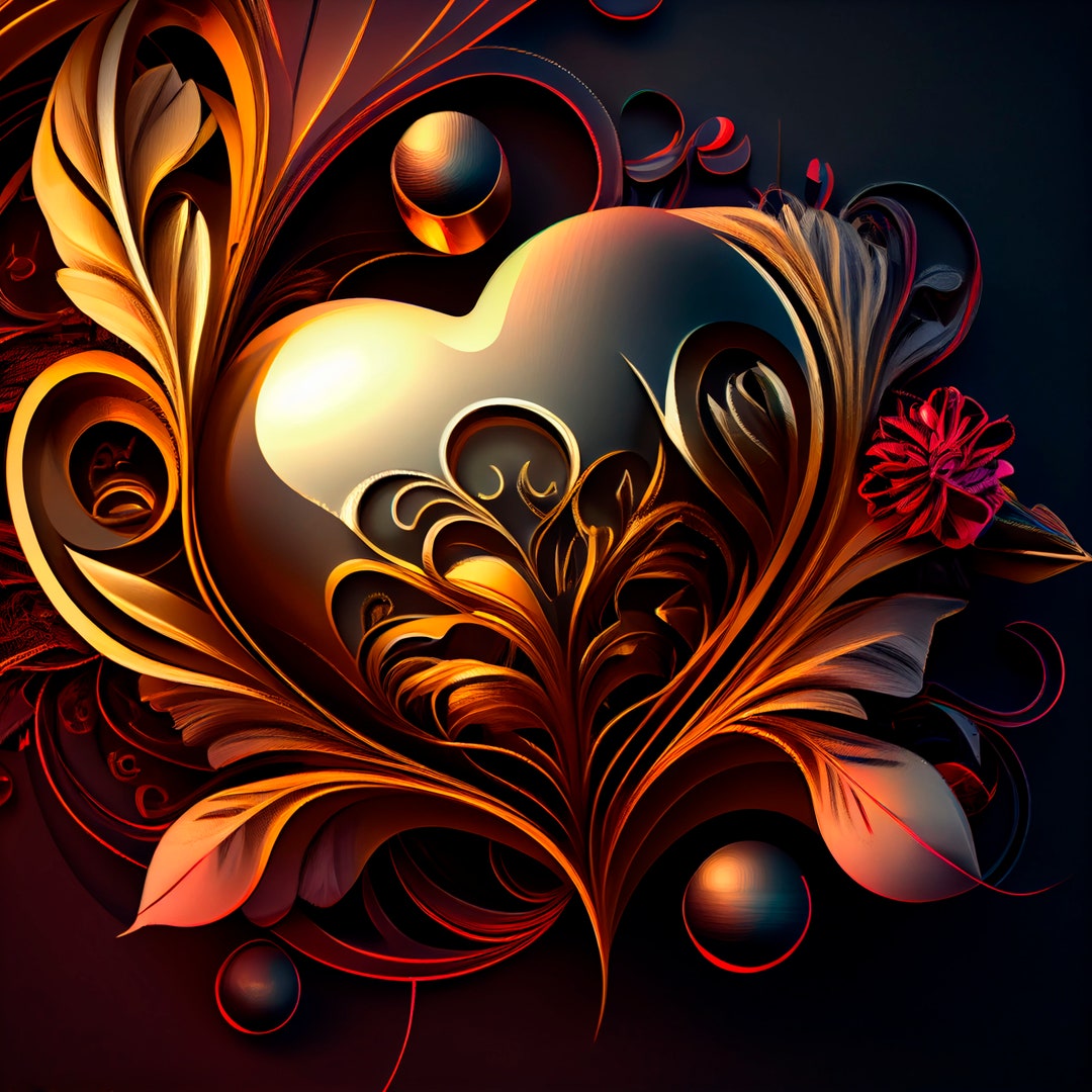 Vintage Heart Digital Illustration Heart Card Valentine's Day Download ...