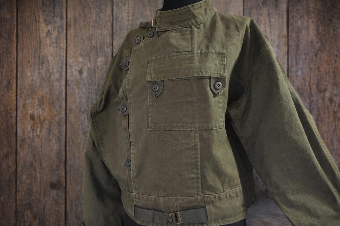 Olive Green Military Jacket | Asymmetrical Cotton Utility Outerwear - Etsy
