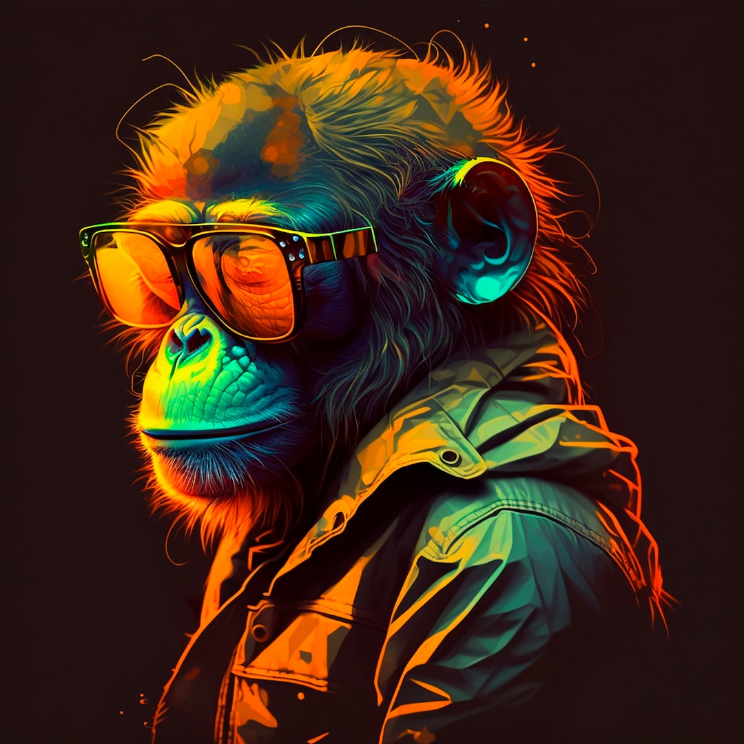 Desing Nft Monkey Hard Styl With a Sunglasses Png Illustration a ...