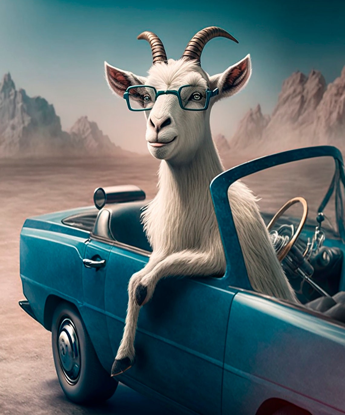 Goat Drive Car Funny Goat Illustration Goat With Glasses Download ...