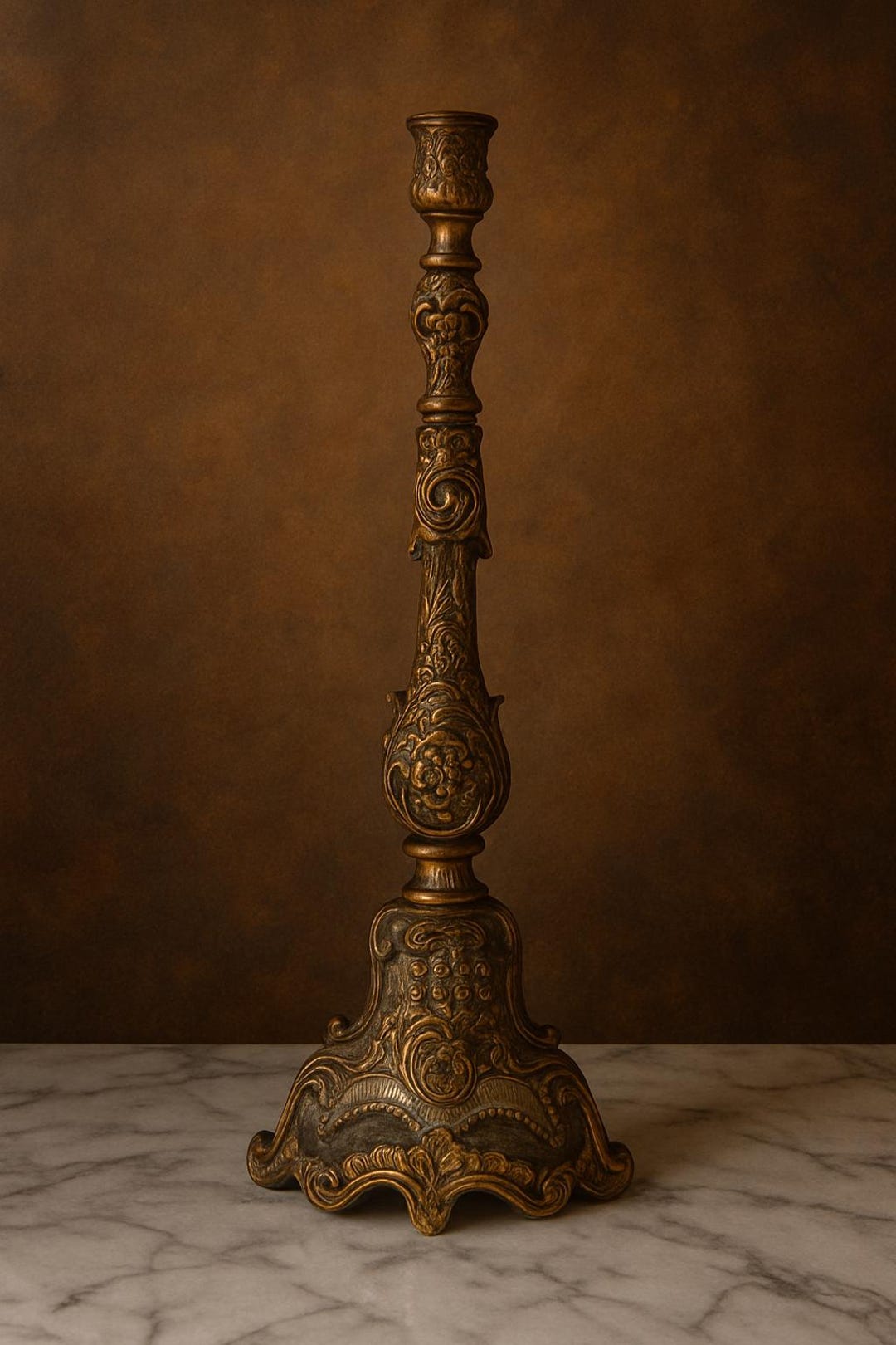 Antique Brass Candlestick, Ornate Baroque Rococo Style, 19th–20th ...