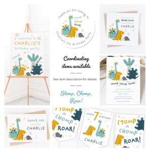Stomp Chomp Roar Dinosaur Birthday Digital Personalised Birthday ...