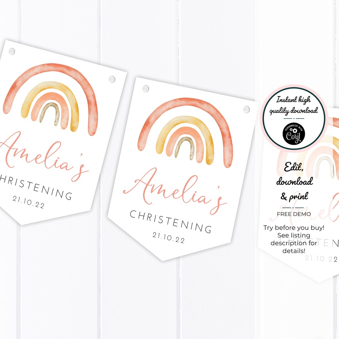 Boho Rainbow - Instant Digital Download - Personalised Christening ...