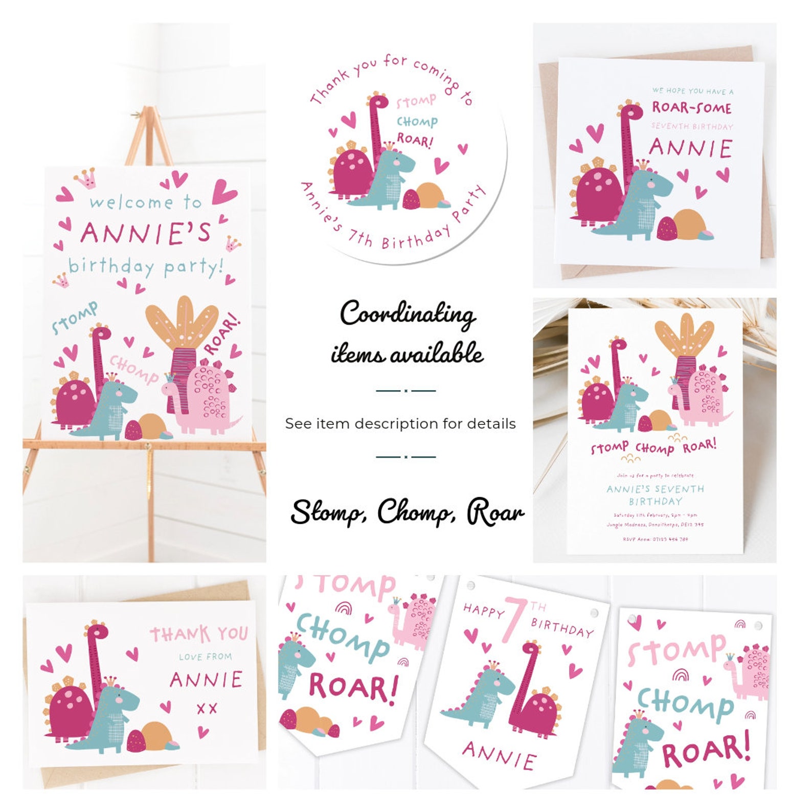 Pink Dinosaur STOMP CHOMP ROAR - Instant Digital Download ...