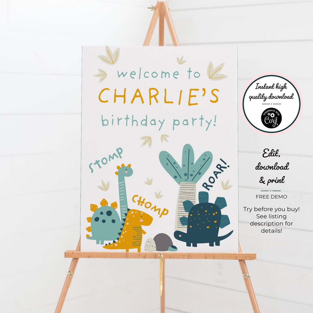 Stomp Chomp Roar - Dinosaur Birthday - Digital Personalised Birthday ...