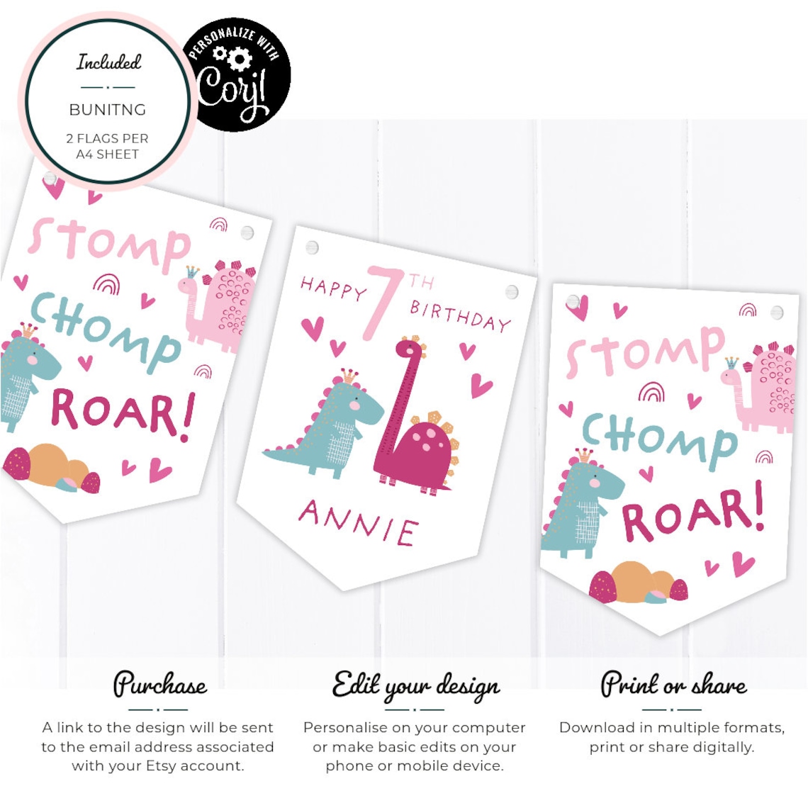 Pink Dinosaur STOMP CHOMP ROAR - Instant Digital Download ...