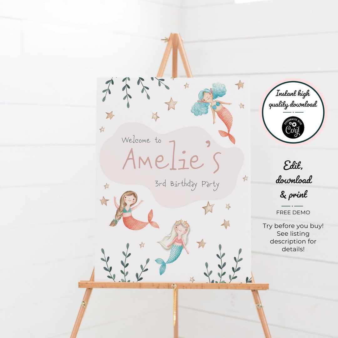 Under the Sea Mermaid Birthday Decoration- Digital Personalised ...