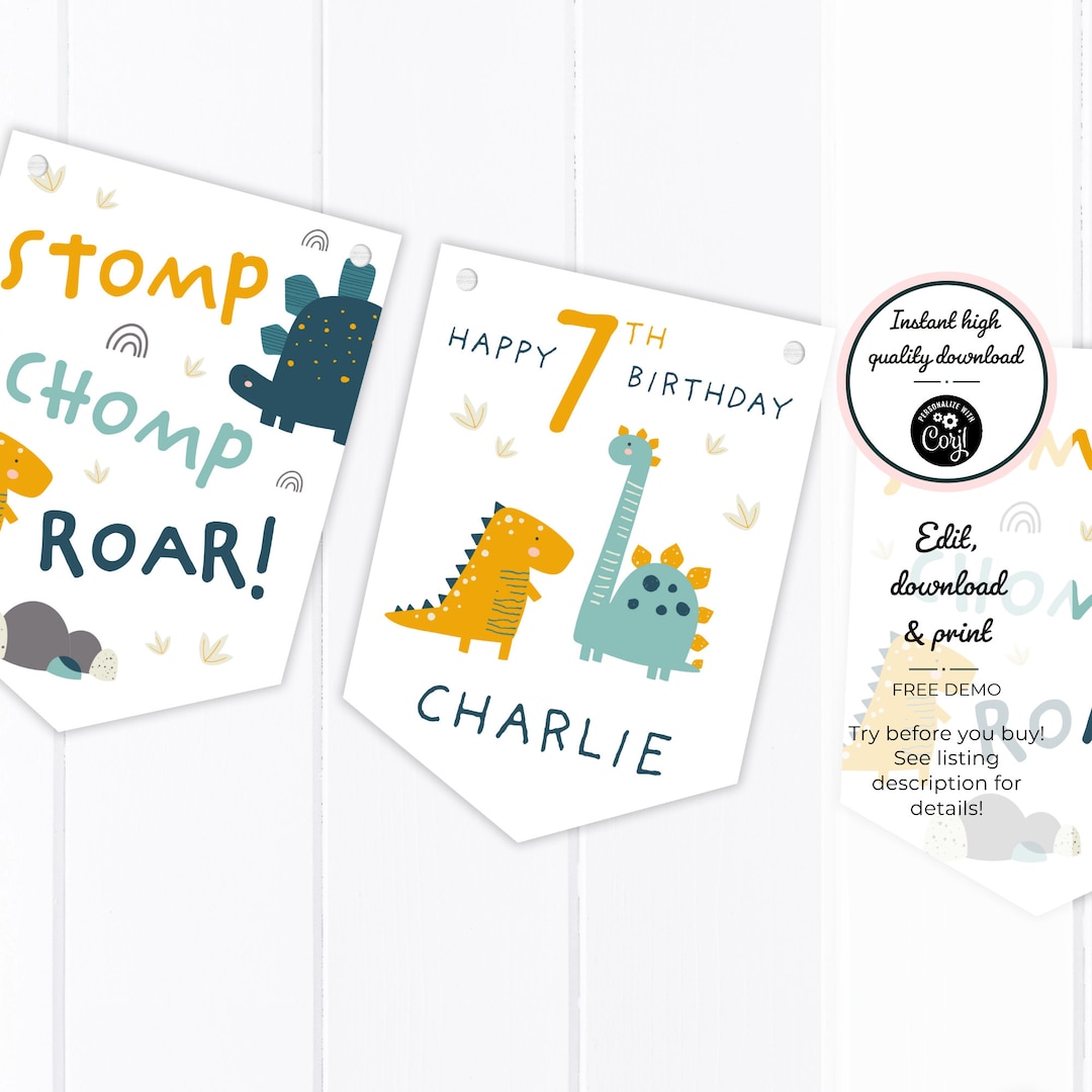 Blue Dino STOMP CHOMP ROAR - Instant Digital Download - Personalised ...