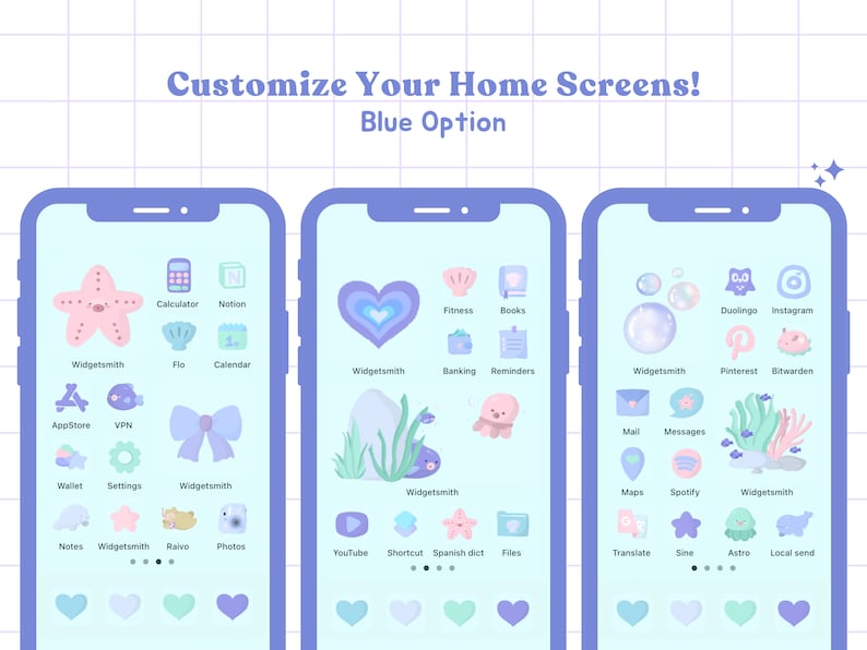 Ocean Friends App Icon Pack | Home Screen Set up | Kawaii App Icons ...