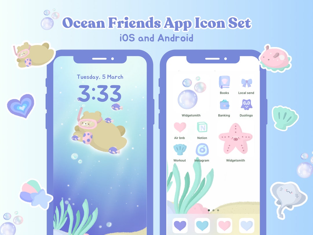 Ocean Friends App Icon Pack | Home Screen Set up | Kawaii App Icons ...
